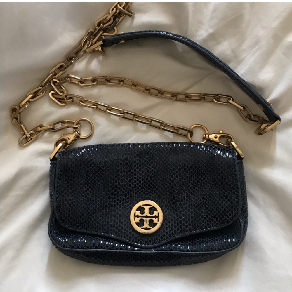 Tory Burch Royal Navy Blue Snake Skin And Leather Cro… - Gem